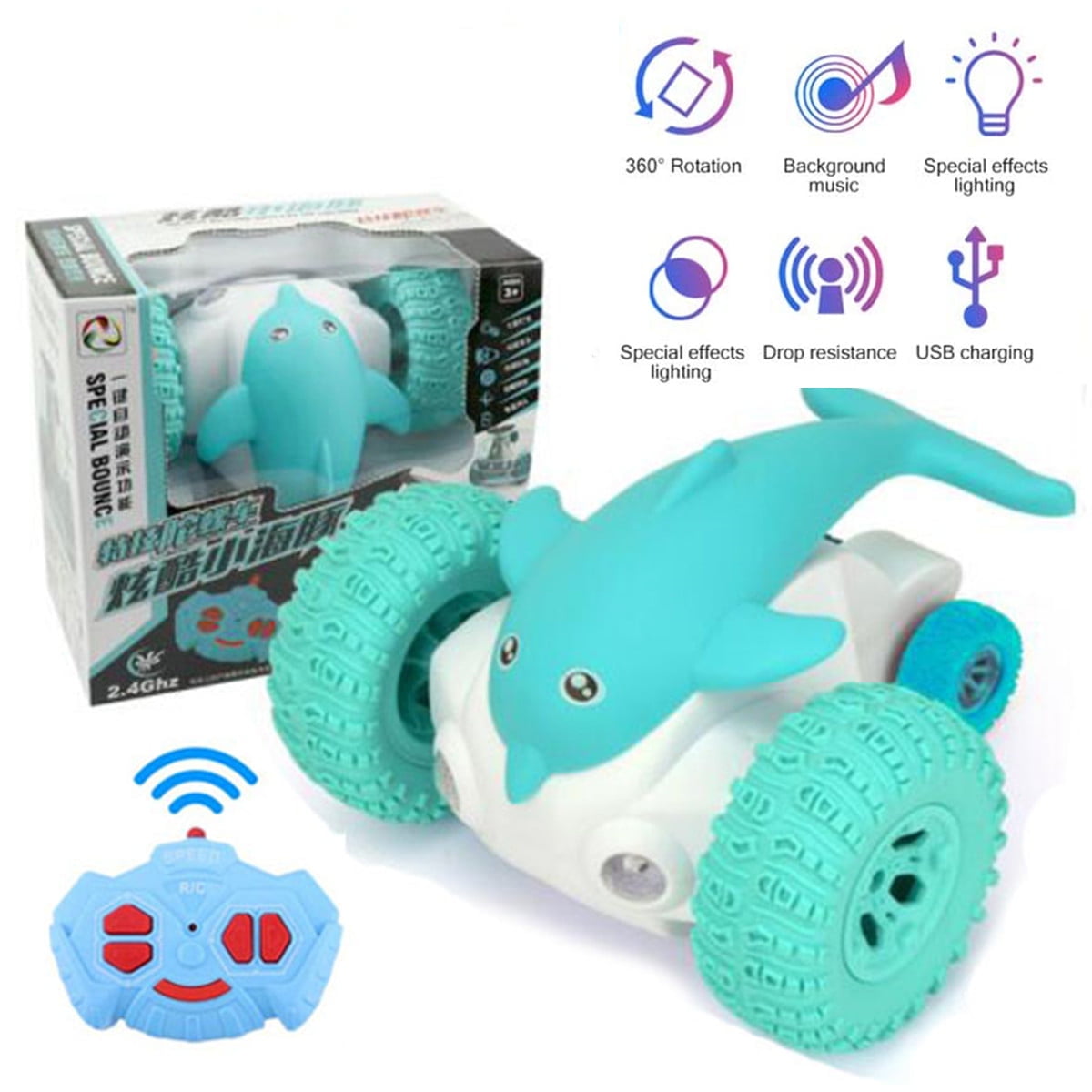 EIMELI Kids Dolphin Toy Car Wireless Remote Control Racing Car With 360 ...