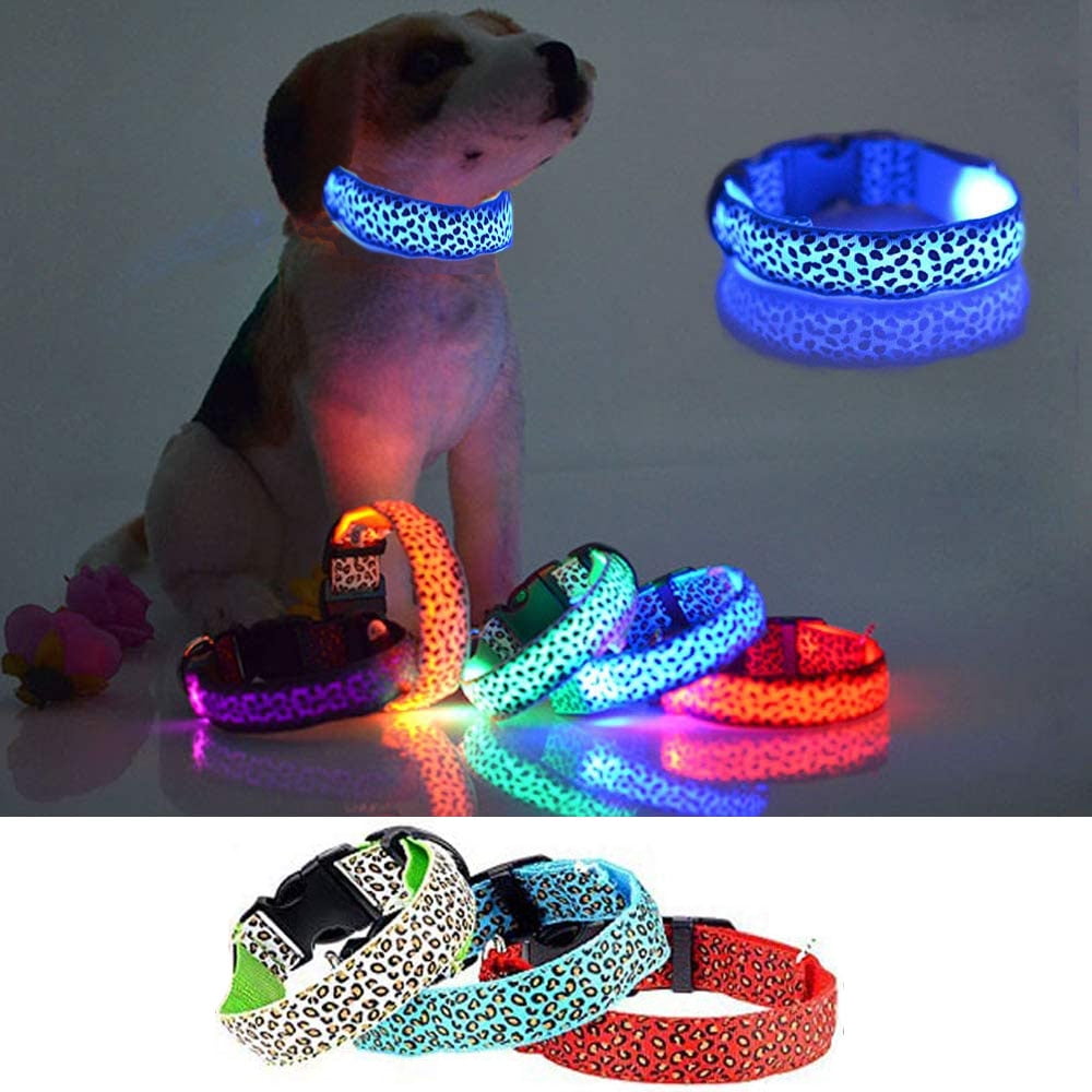 EIMELI LED Luminous Pet Dog Collar,Leopard Glowing Flash Puppy Collar ...