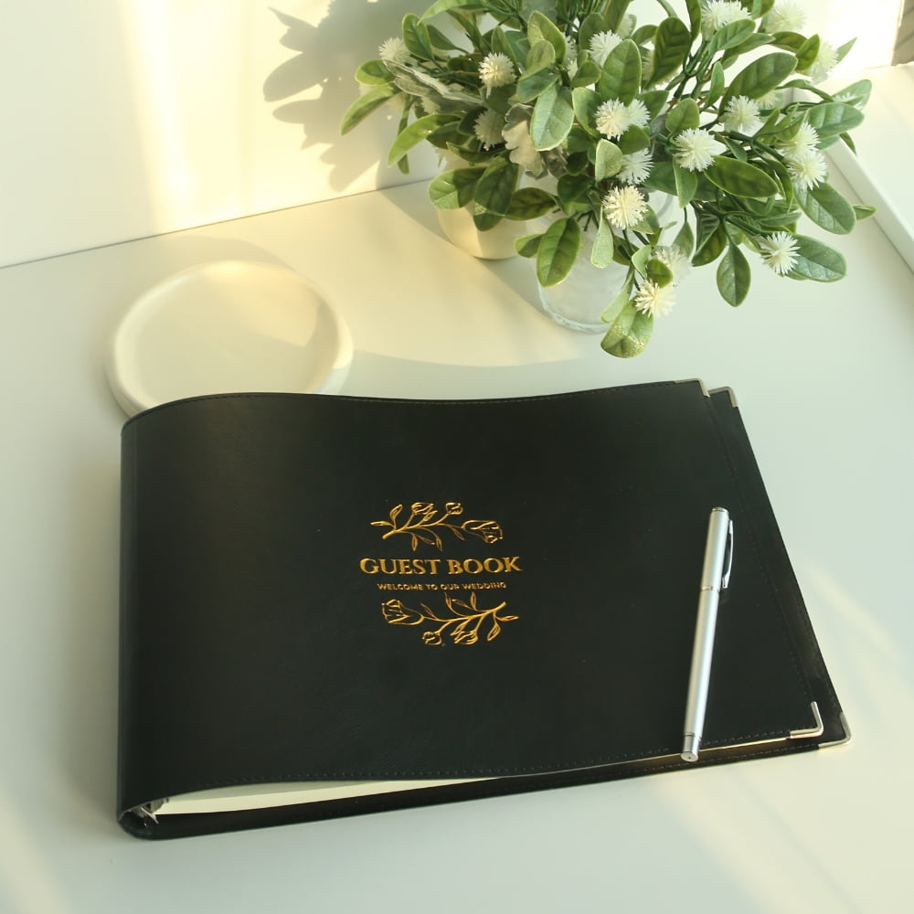 EIMELI Luxurious Faux Leather Wedding Guest Book - Elegant ‘Mr & Mrs ...
