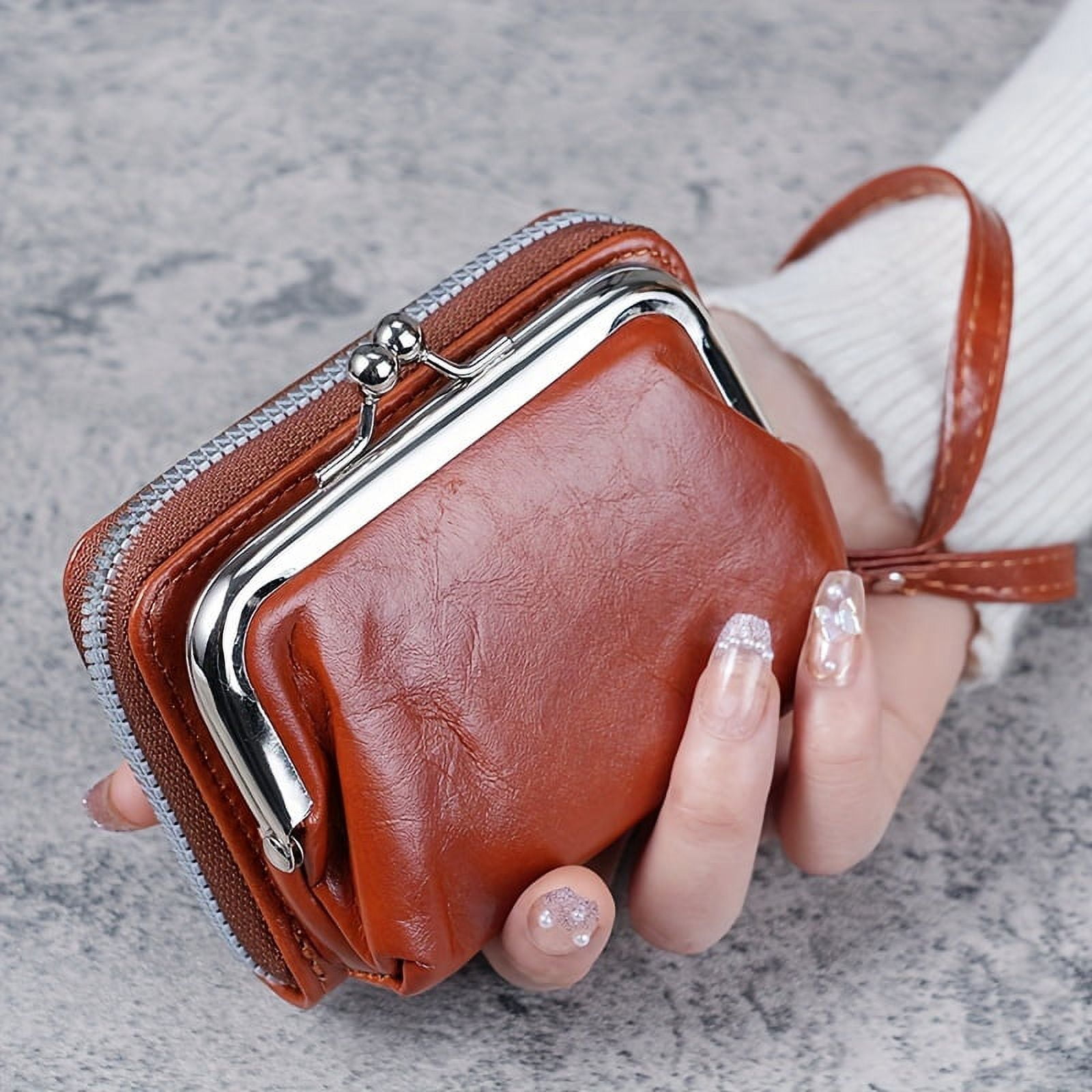 EIMELI Mini Vintage Faux Leather Retro Clutch Coin Purse - Zipper ...