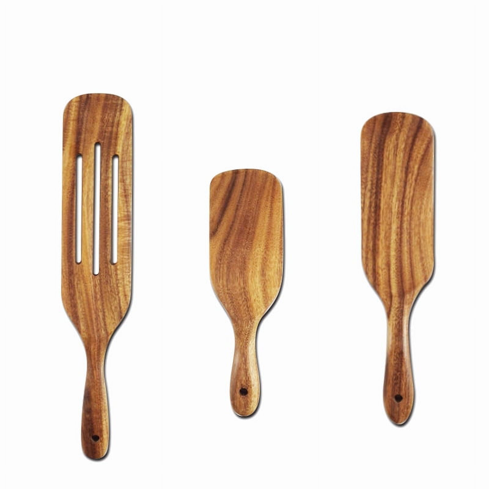 EIMELI Natural Acacia Wooden Kitchen Utensils Set of 3, Wooden Spatula ...