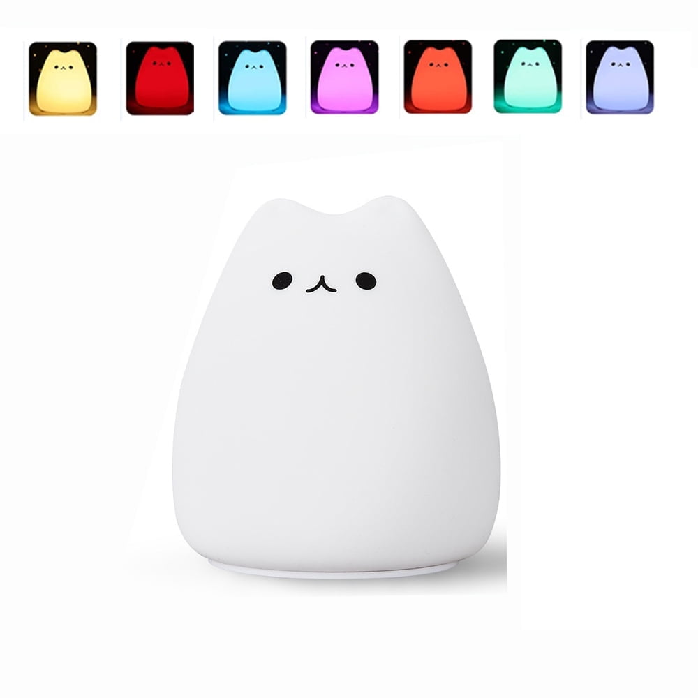 EIMELI Portable LED Children Night Light Kids Multicolor Silicone Cat ...