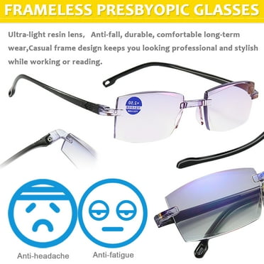 2 Pack Rimless Blue Light Blocking Reading Glasses for Men Women ...