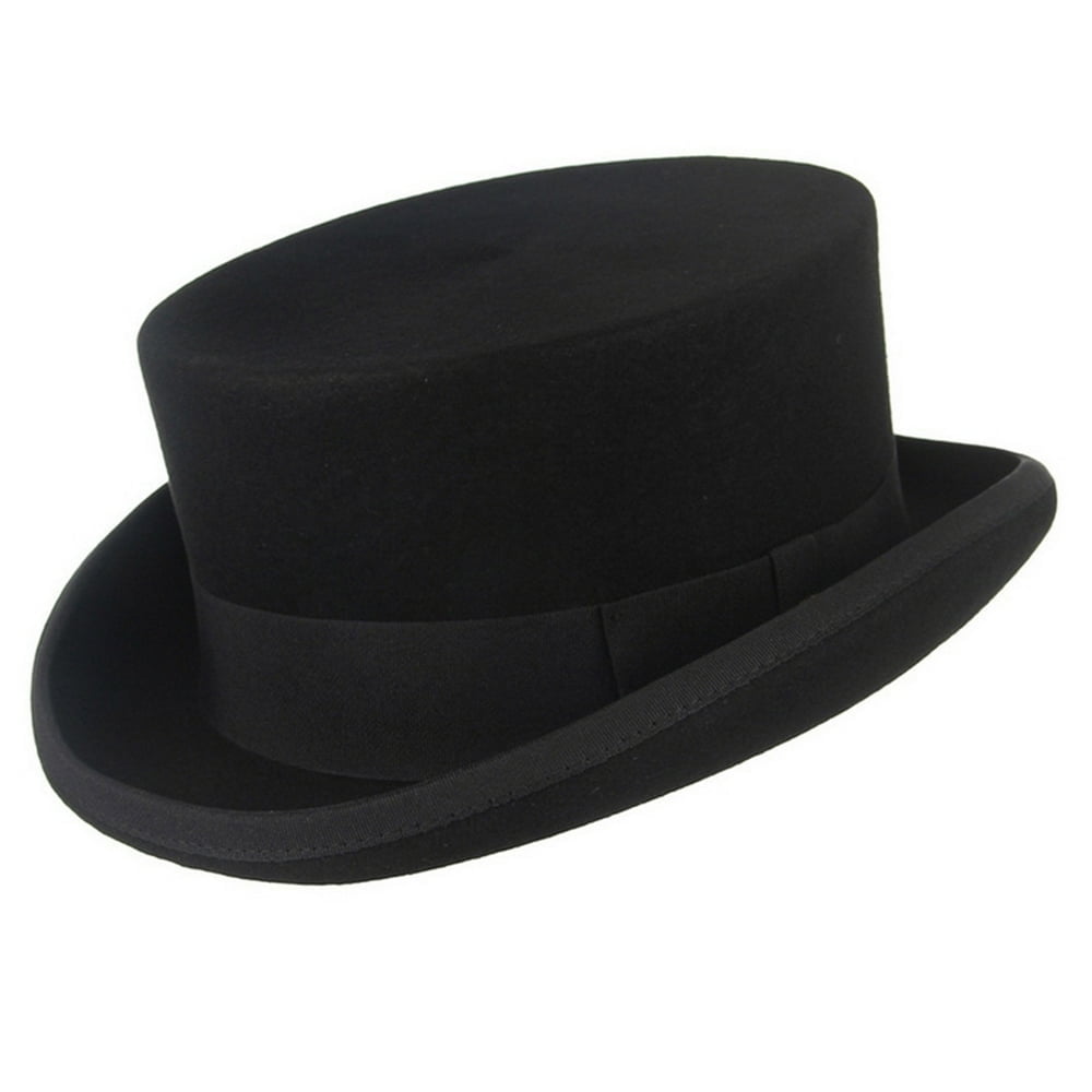 EIMELI Rolling Brim Top Hat Stage Performances Cap Woolen Flat Top ...