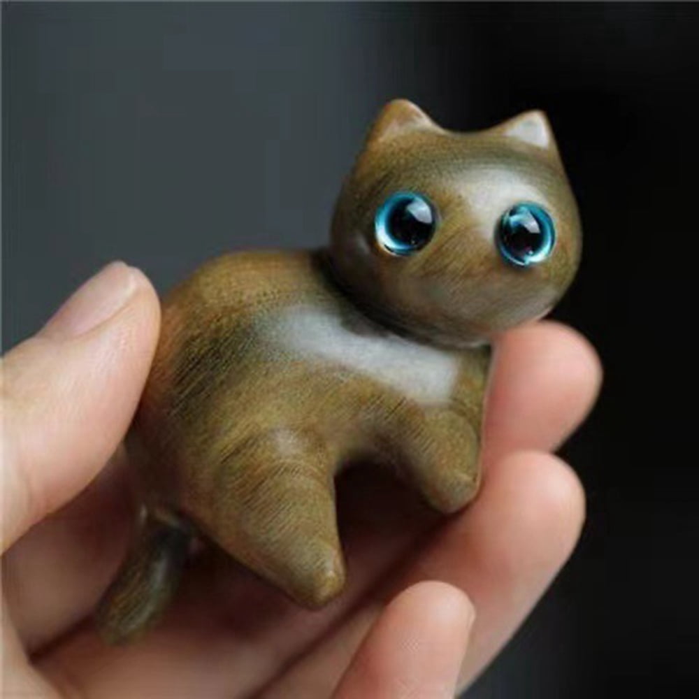 EIMELI Sandalwood Cat Statue Mini Hand Carved Wood Cat Handmade Wood ...