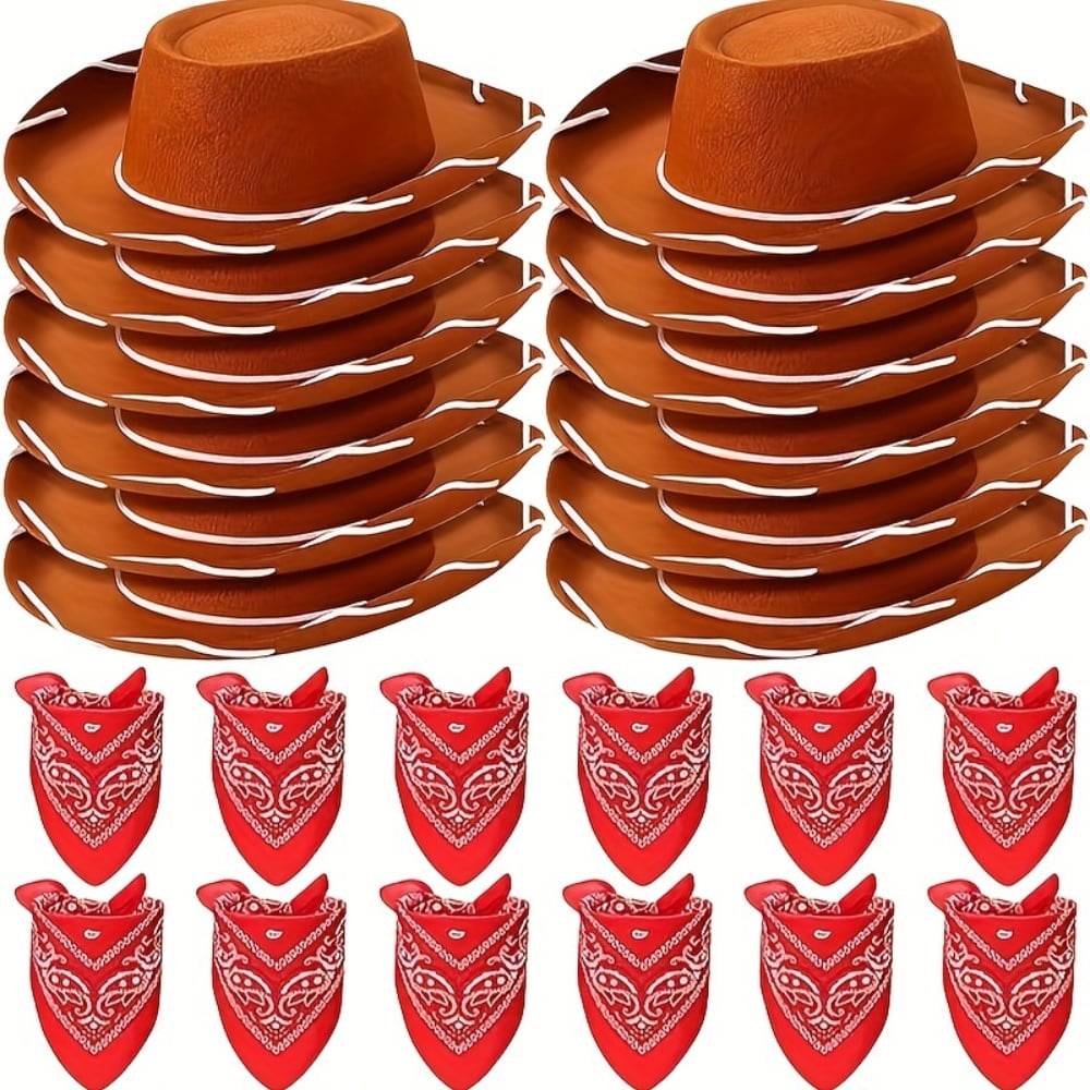 EIMELI Set of Cowboy Hat and Bandana - Western Theme Hats for Cowboy ...
