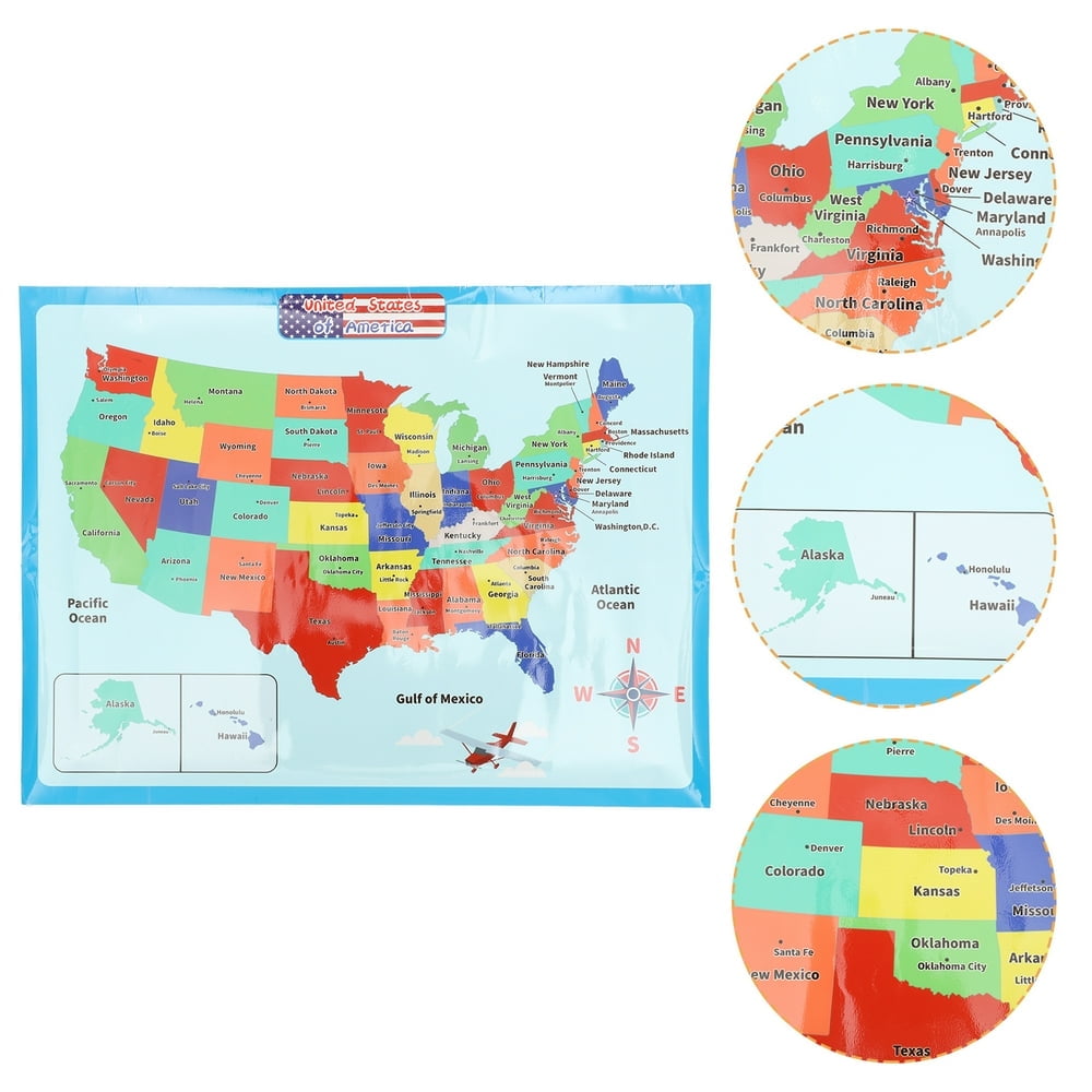 EIMELI Showing Geography Kids Poster United States Map Preschool USA ...