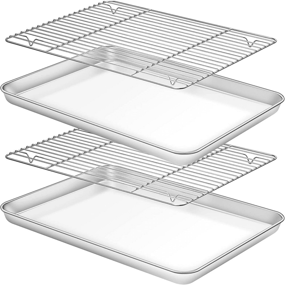 EIMELI Toaster Oven Tray with Rack Set (2 Pans + 2 Racks) Size 9‘‘ x 7 ...