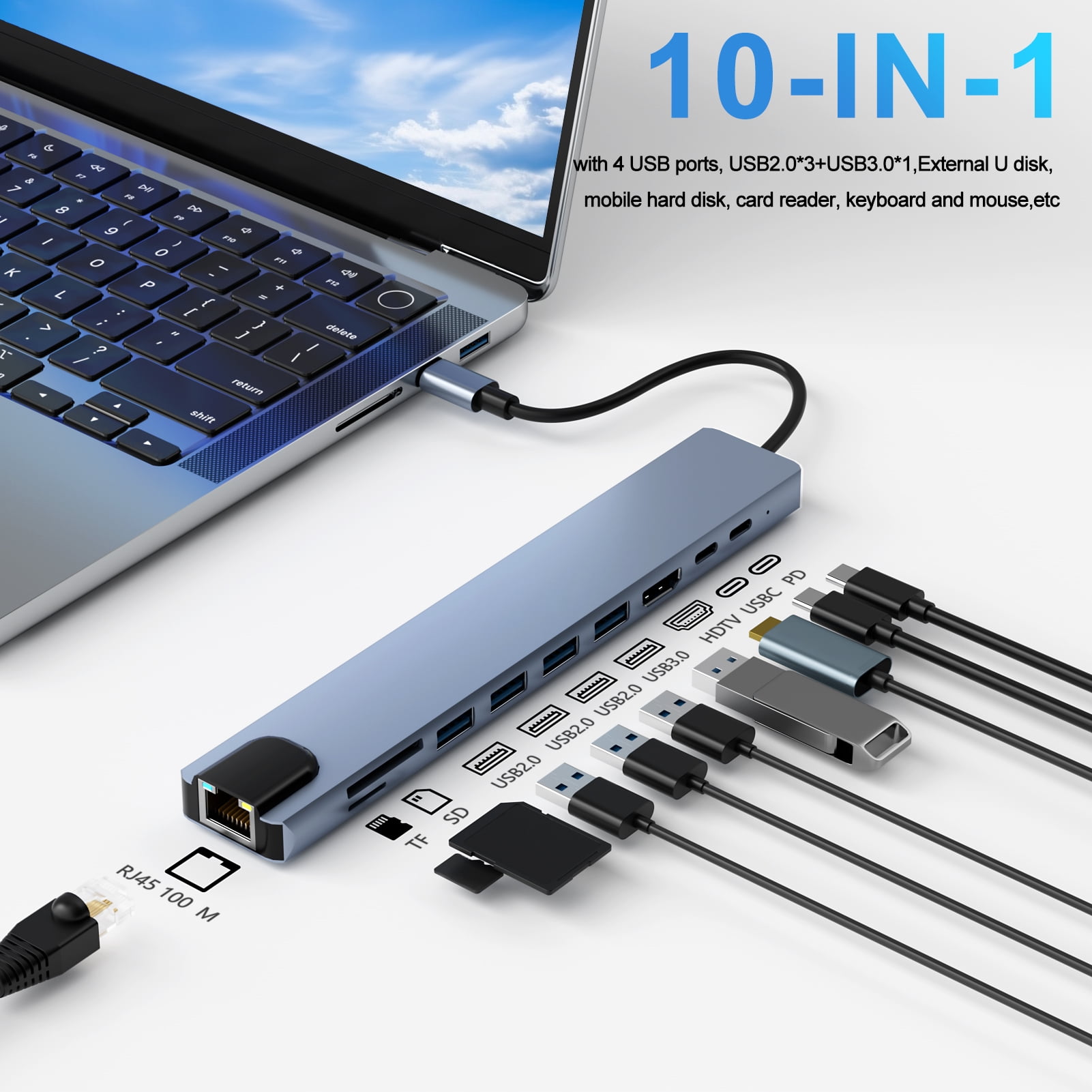 EIMELI USB C Docking Station 10-in-1 USBC HUB Adapter with 4K HDTV ...