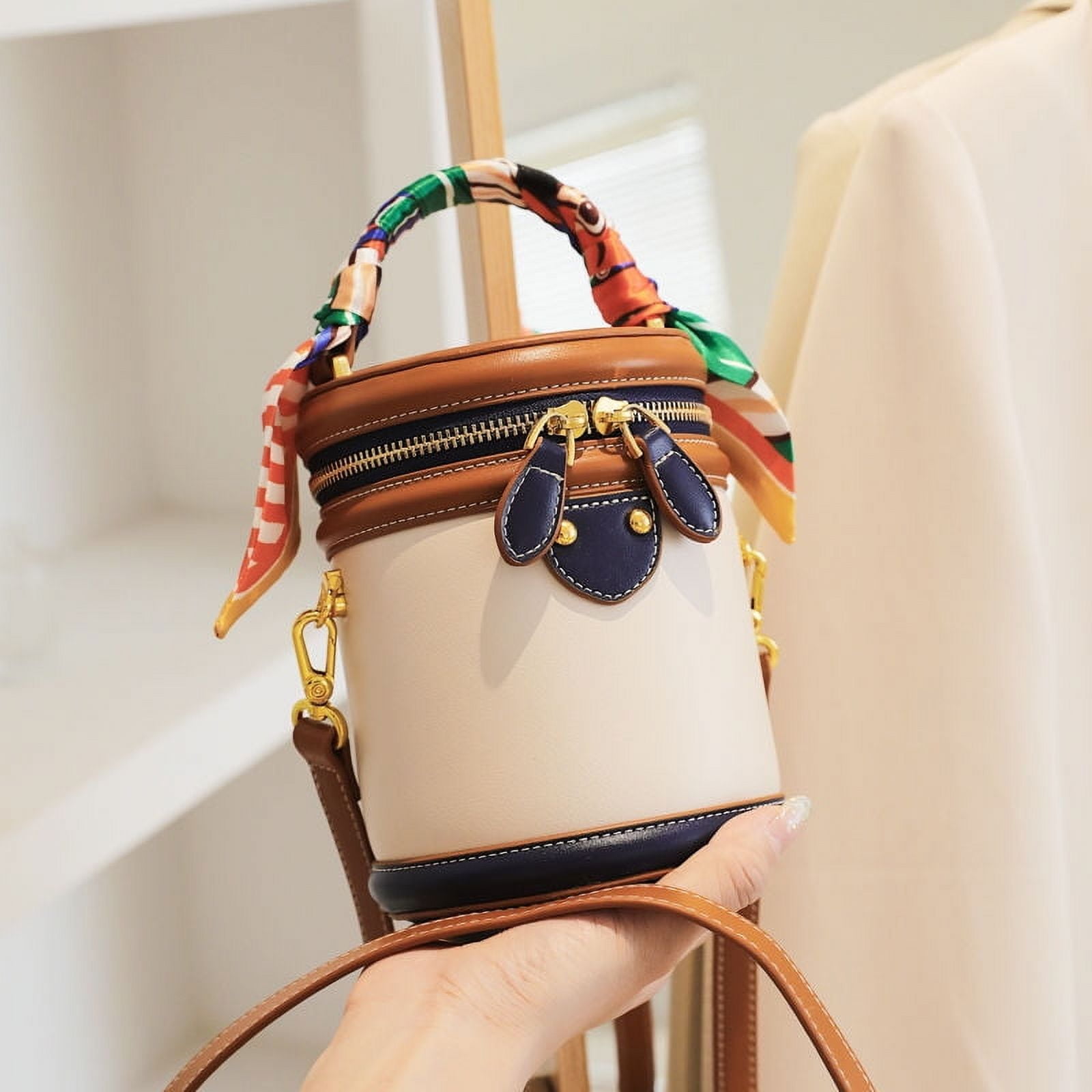 EIMELI Vibrant Colorblock Cylinder Bucket Bag - Stylish Top Handle ...