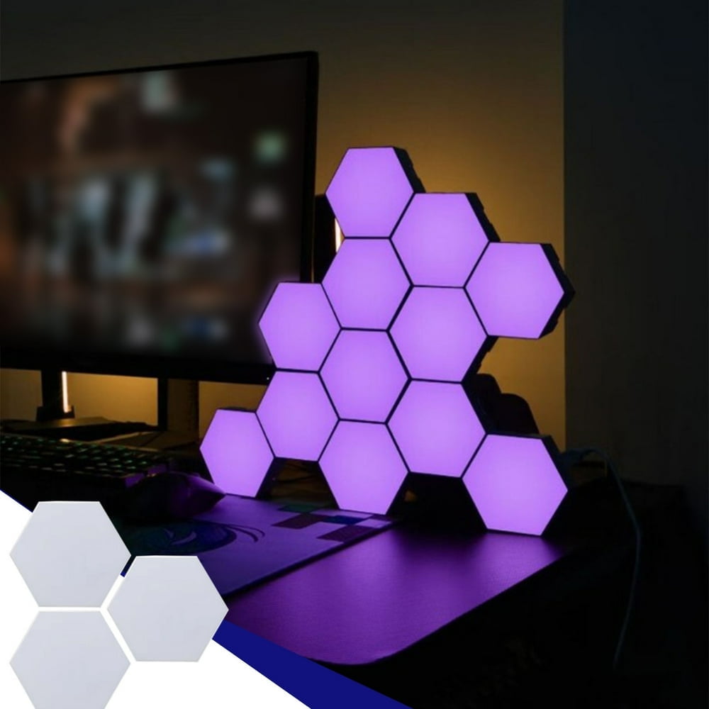 EIMELI3-Panel Hexagonal RGB LED Wall Lamp Smart APP Controlled Modular Lights with Music Sync ...