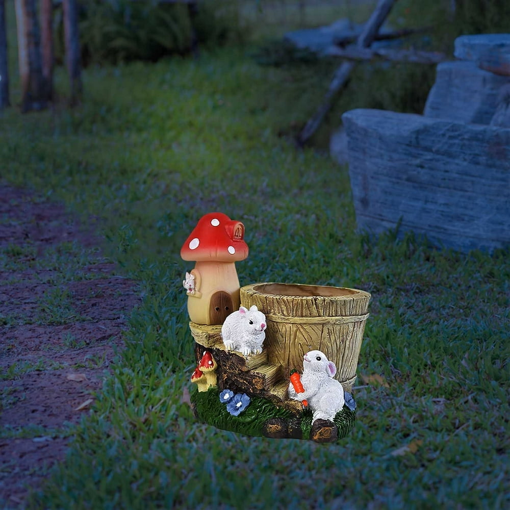 EIMELISolar-Powered Resin Flower Pots with Built-in Lights Durable ...