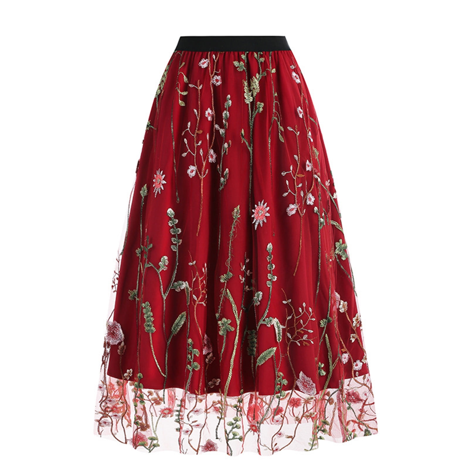 EINCcm Floral Embroidered Midi Skirts for Women Embroidery Skirt ...