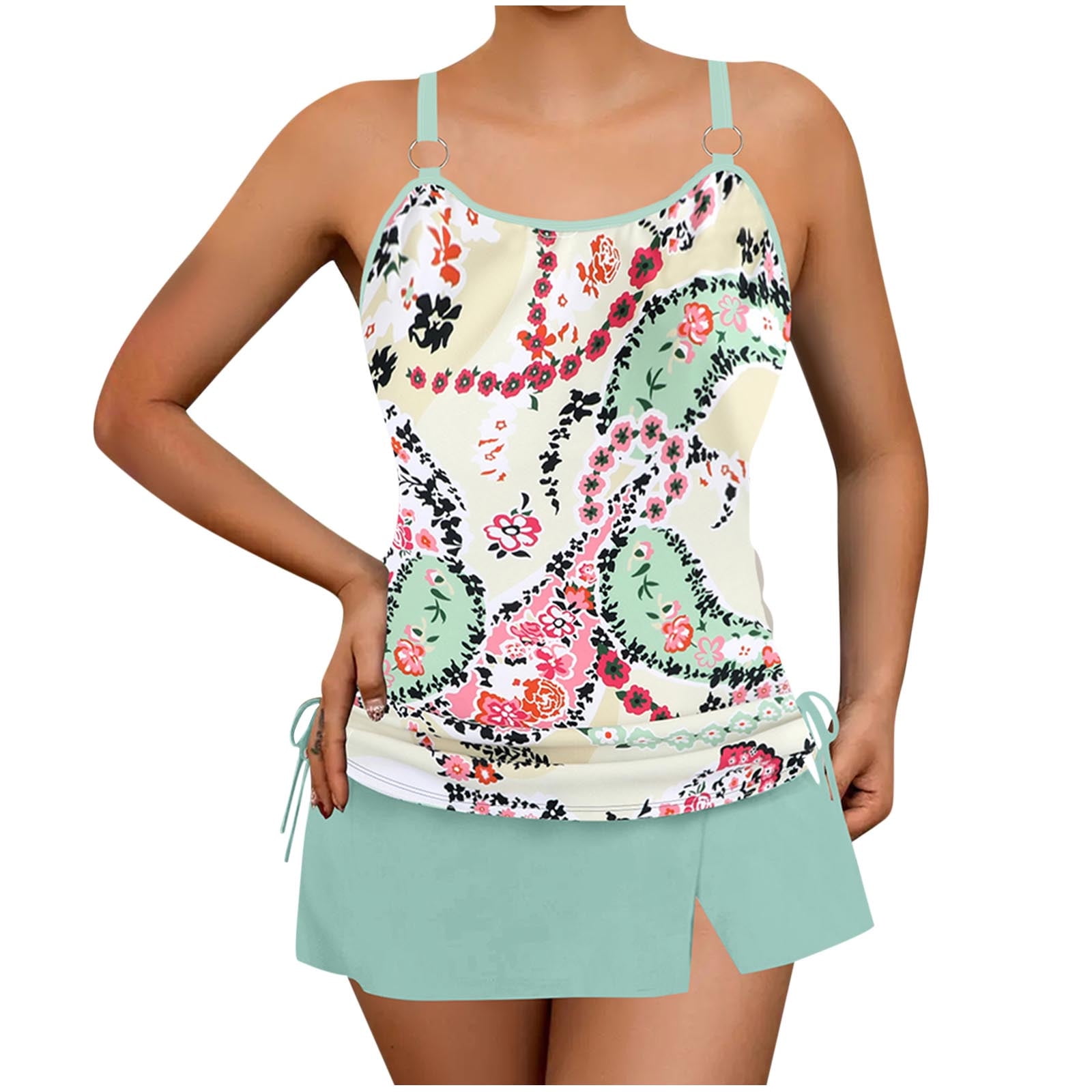 EINCcm Women Plus Size Tankini Swimsuit 2 Piece Flowy Floral Print ...