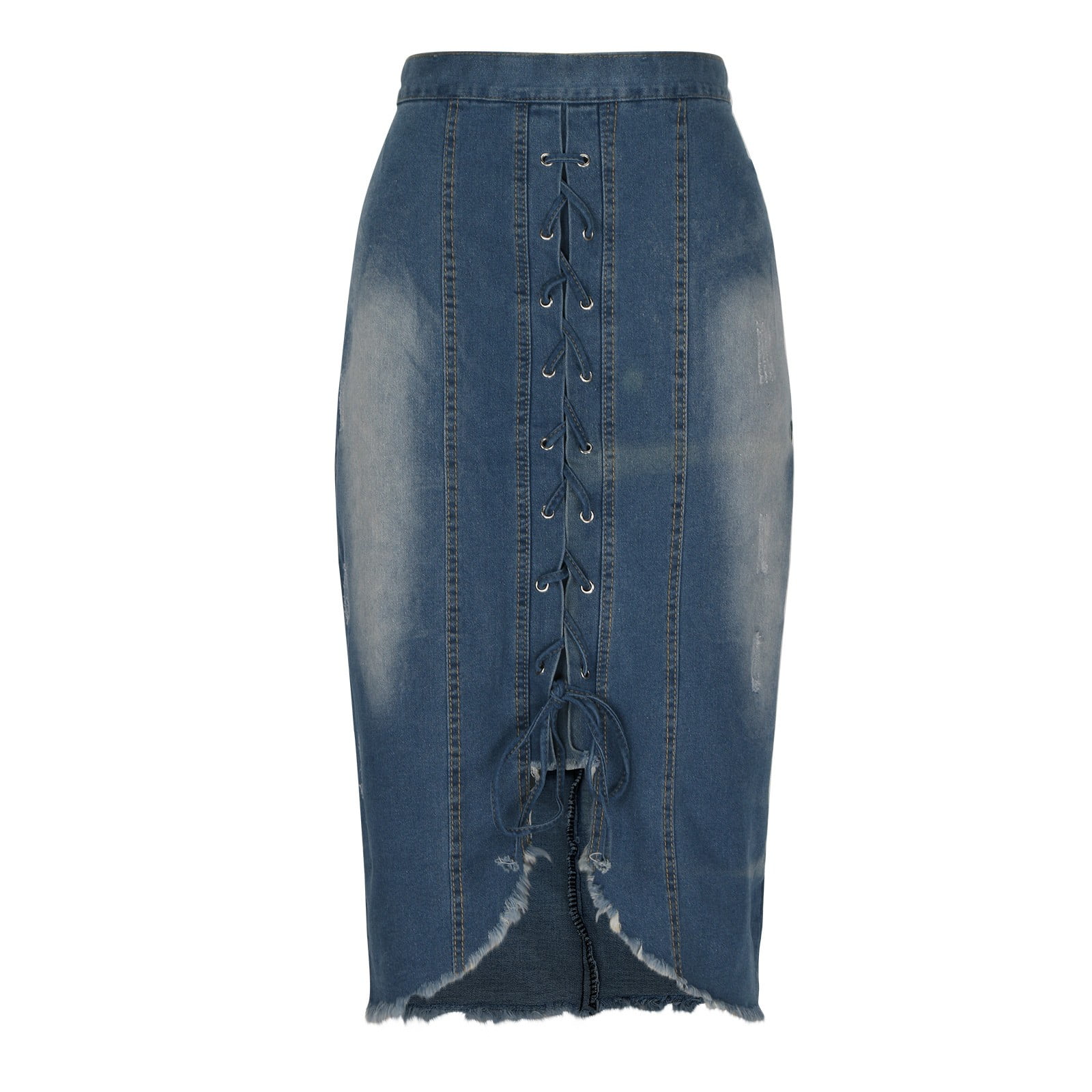 EINCcm Women Skirts Drawstring Lace Up Summer High-Rise Denim Midi ...