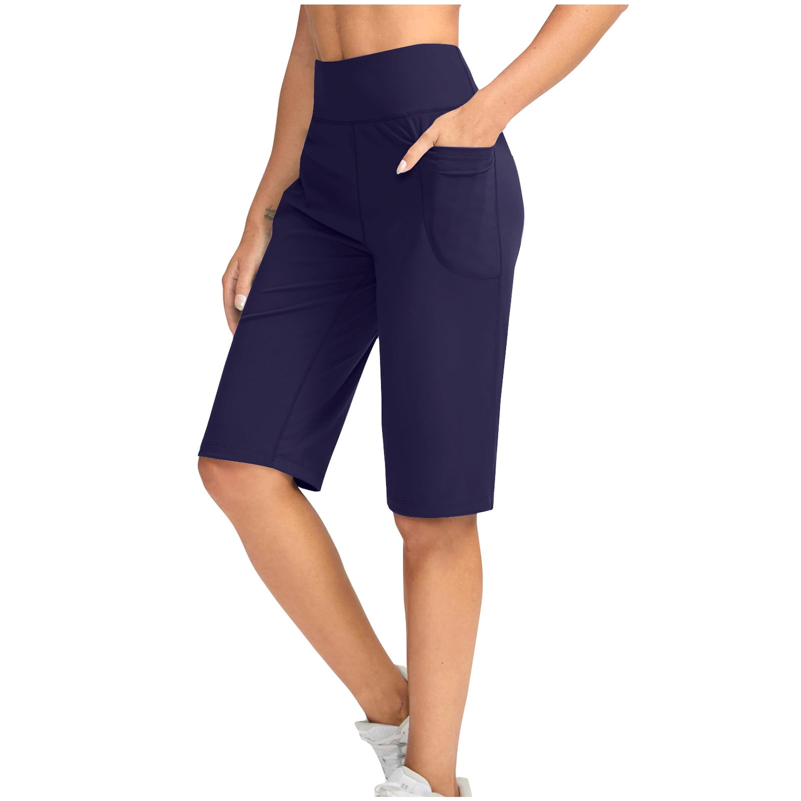 EINCcm Women's Bermuda Shorts Knee Length with Pockets High Waisted ...
