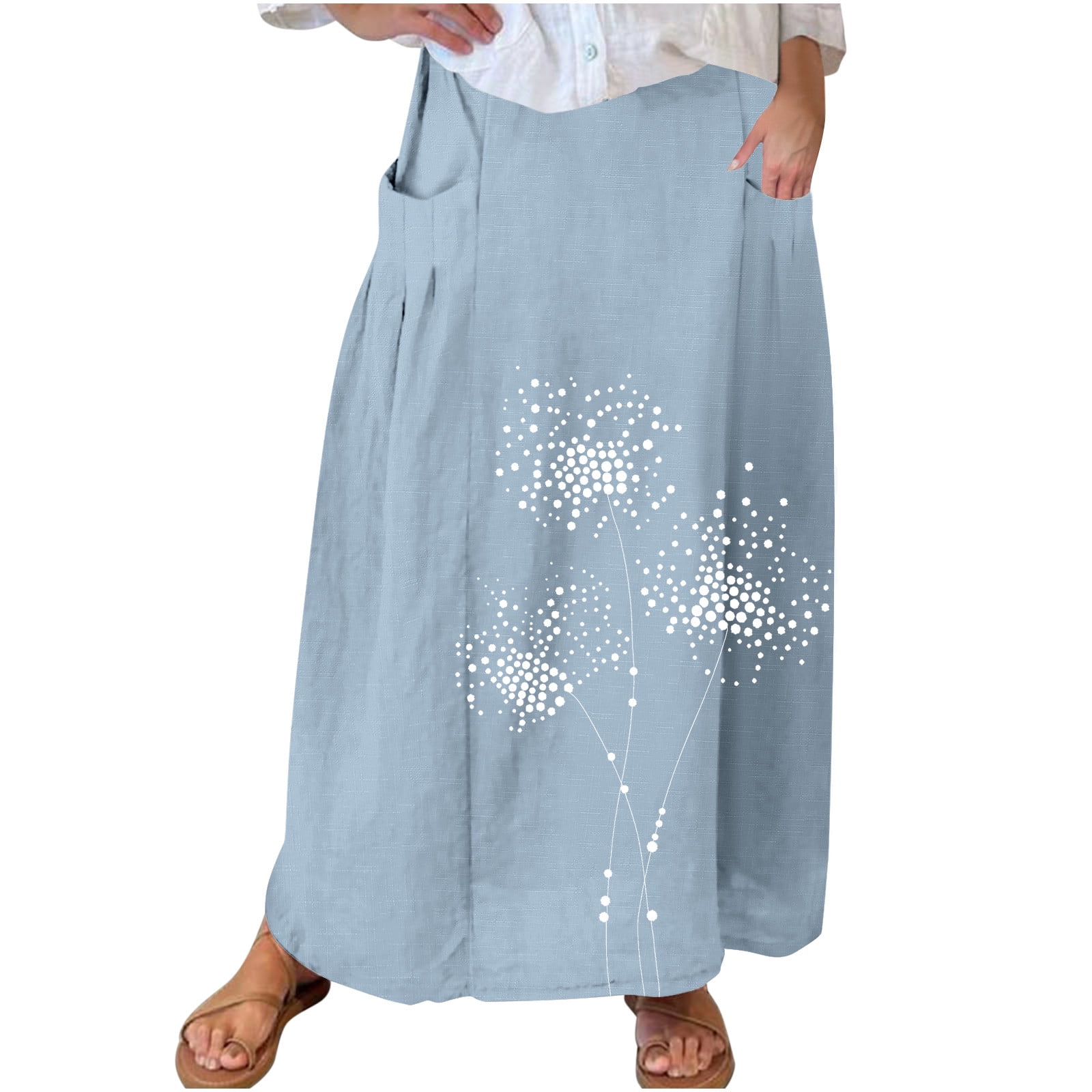 EINCcm Women's Elastic High Waist Long Skirts Plus Size Casual Loose ...