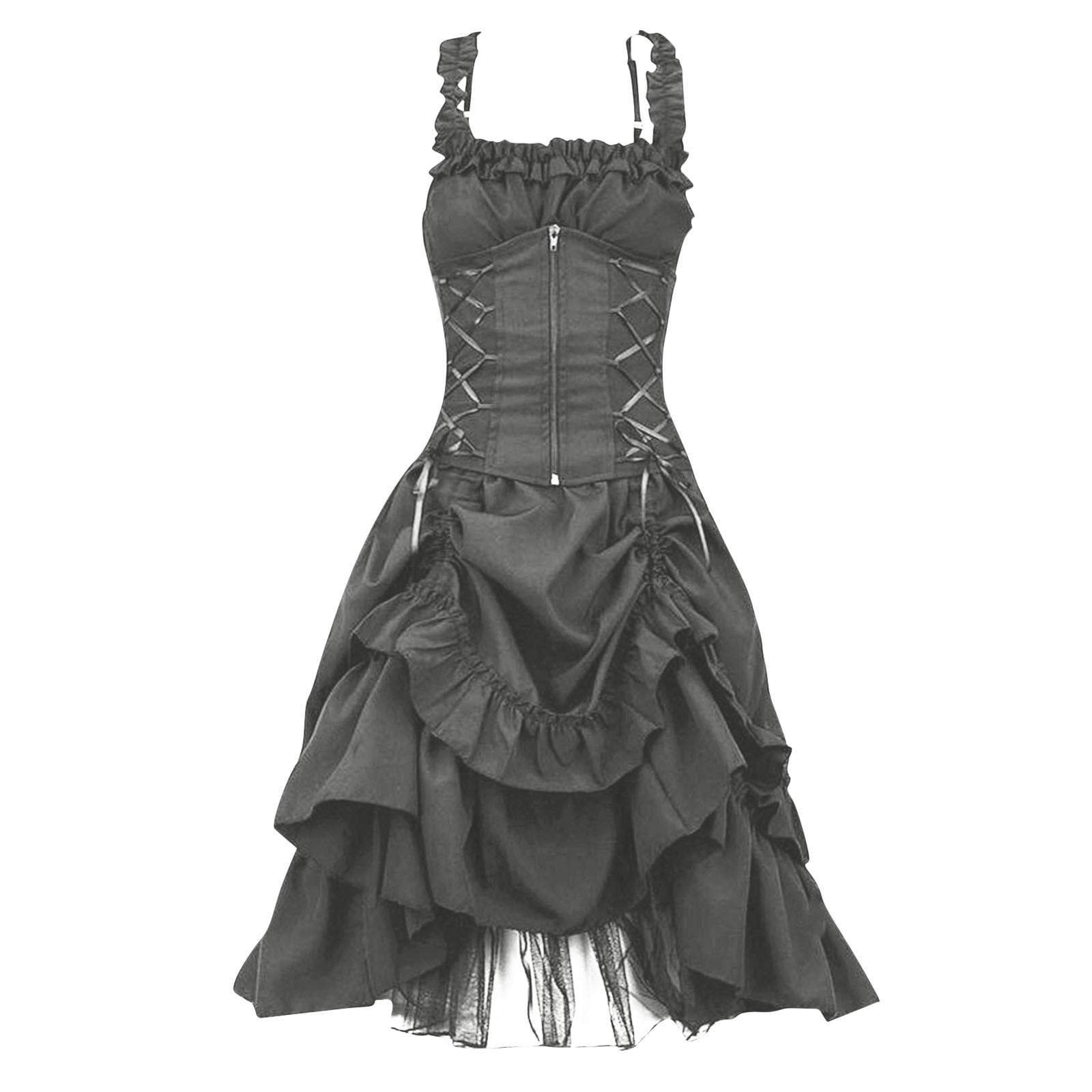 EINCcm Women's Sleeveless Gothic Dress Steampunk Strappy Drawstring ...