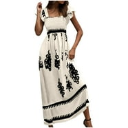 Maskion Women's Summer Ruffle Short Sleeve V-Neck Floral Short Party Dress with Pockets,XL FP ...