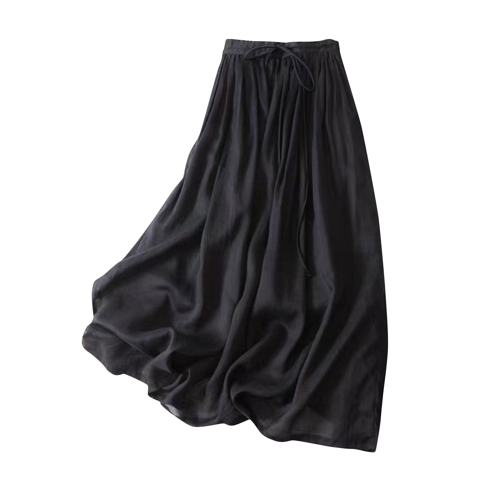 EINCcm Women's Summer Cotton Linen Skirts Casual Tie Waist A-Line Long ...