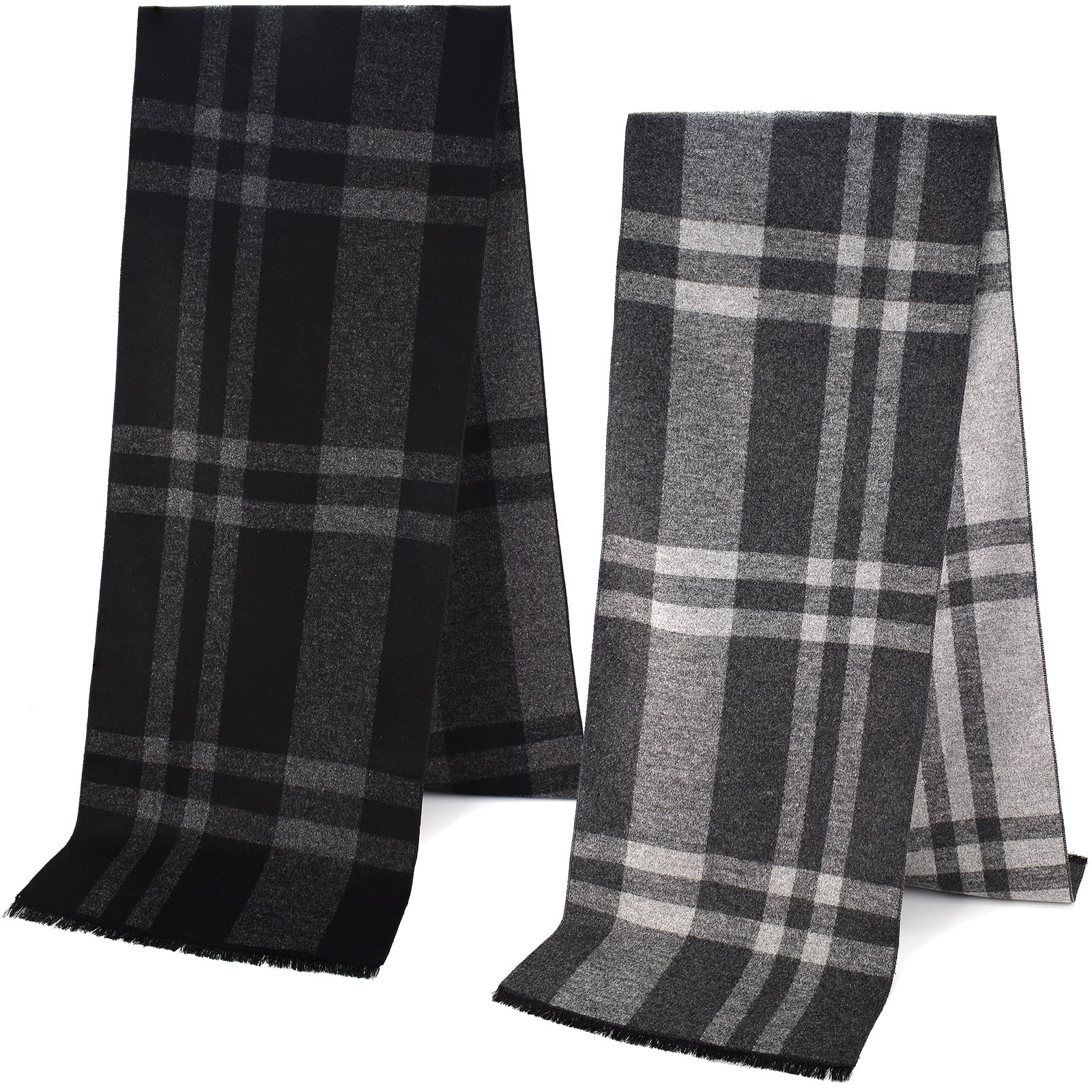 EINSKEY Mens Fall Winter Scarf, 2-Pack Long Scarves with Tassel, Black ...