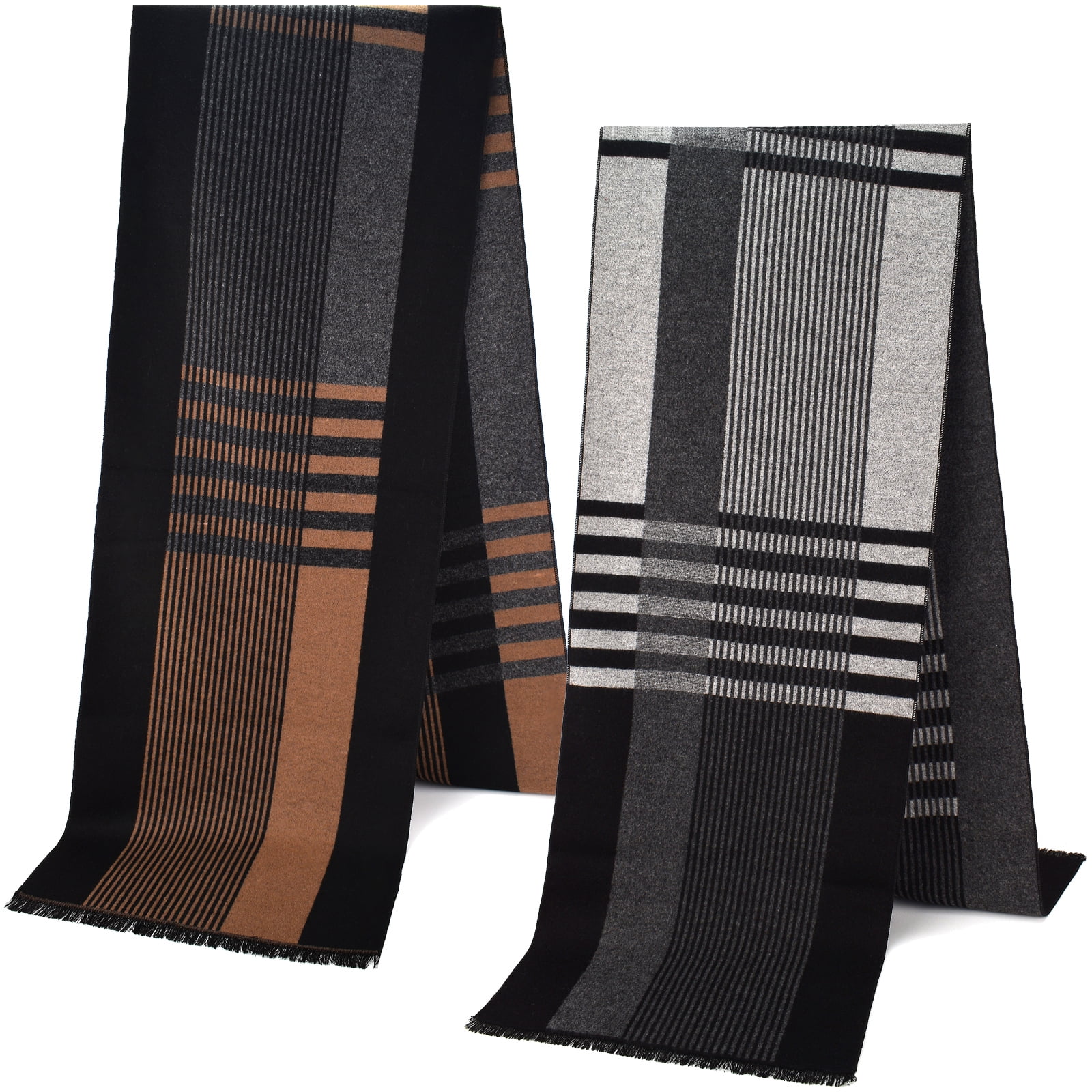 EINSKEY Mens Fall Winter Scarf, 2-Pack Long Scarves with Tassel, Black ...