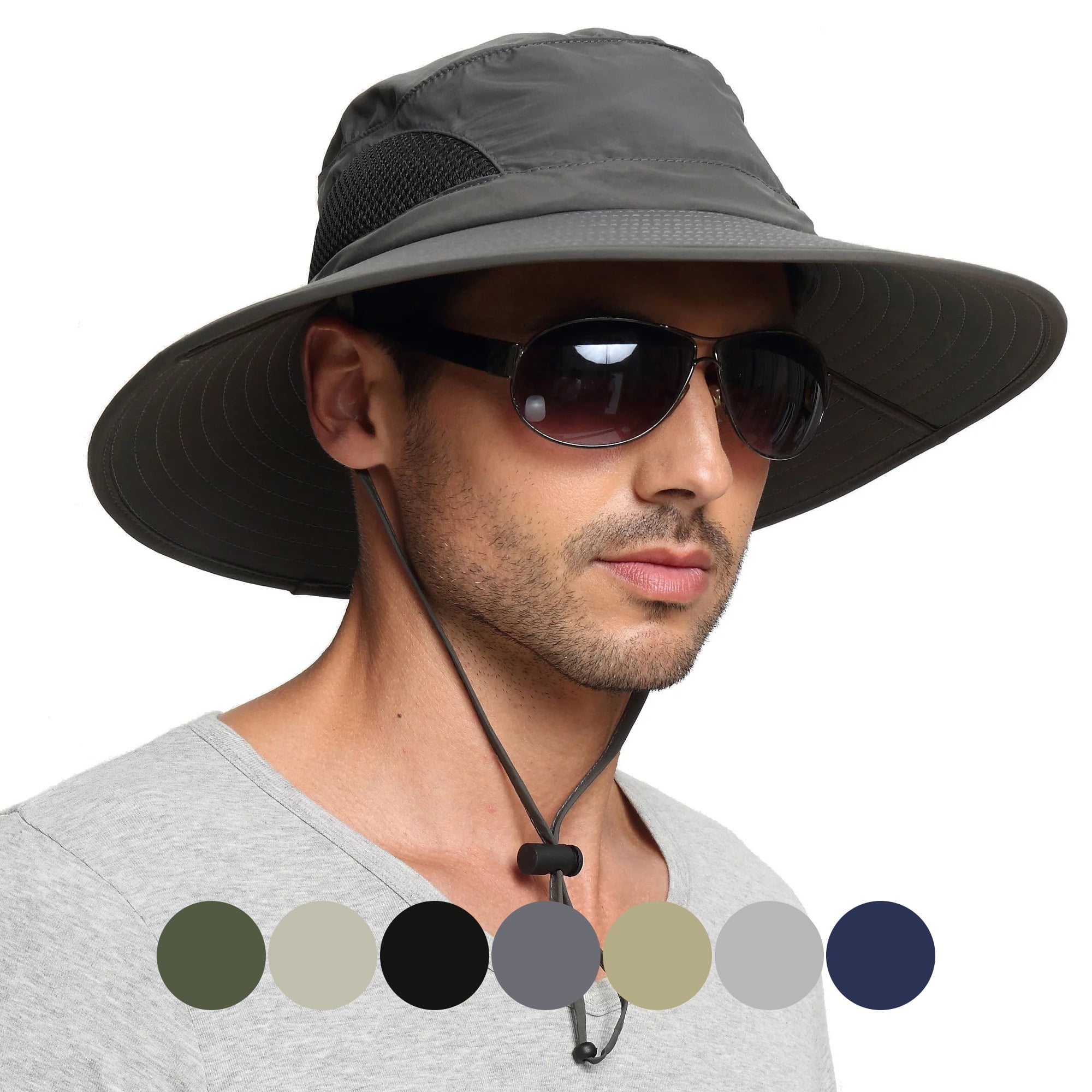 Wassery Mens Summer Sun Hat Bucket Fishing Hiking Cap Wide Brim UV ...