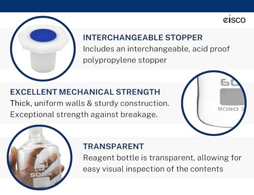 EISCO 1000mL (33.8oz) Glass Reagent Bottle with Acid Proof ...