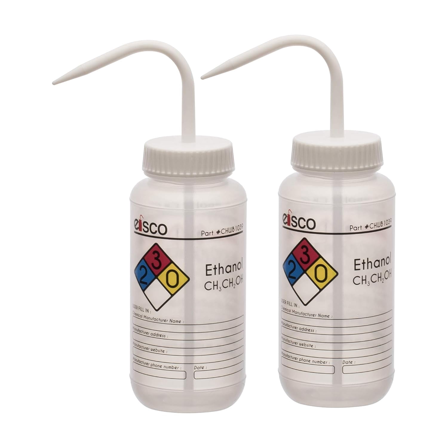 EISCO 2PK Wash Bottle for Ethanol, 500ml - Labeled with Color Coded ...
