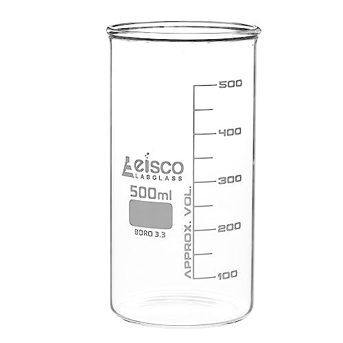 EISCO 6PK Tall Form Beakers Without Spout, 500mL - Graduated Borosilicate Glass Berzelius- Eisco ...
