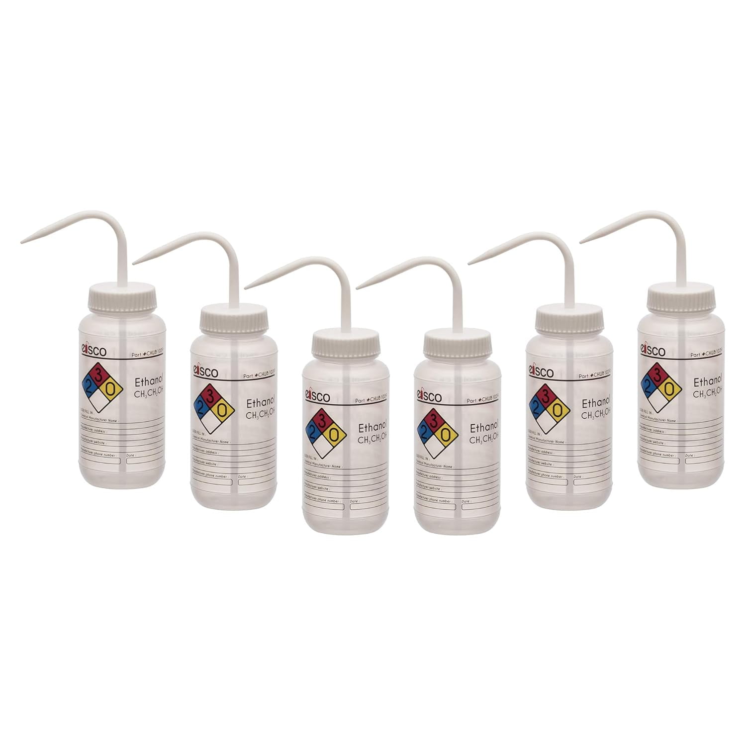 EISCO 6PK Wash Bottle for Ethanol, 500ml - Labeled with Color Coded ...