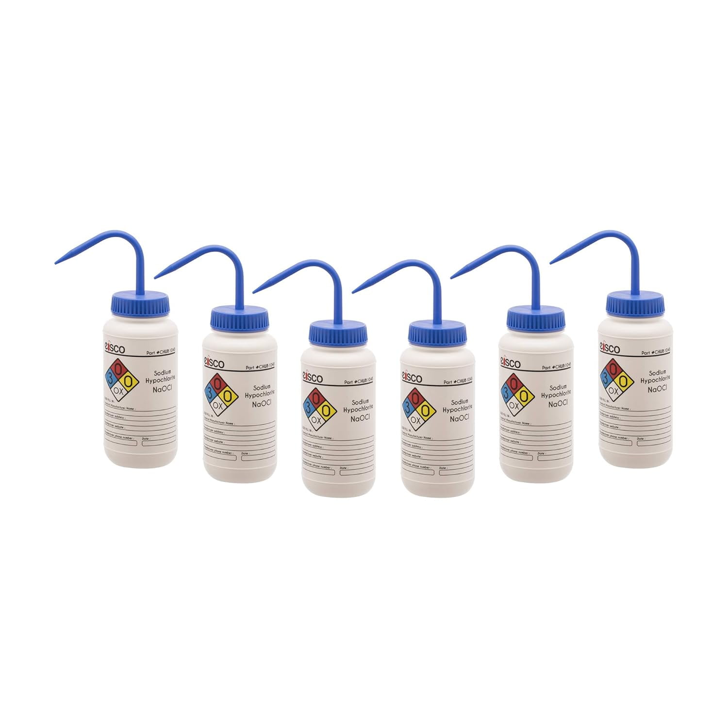 EISCO 6PK Wash Bottle for Sodium Hypochloride (Bleach), 500ml - Labeled ...