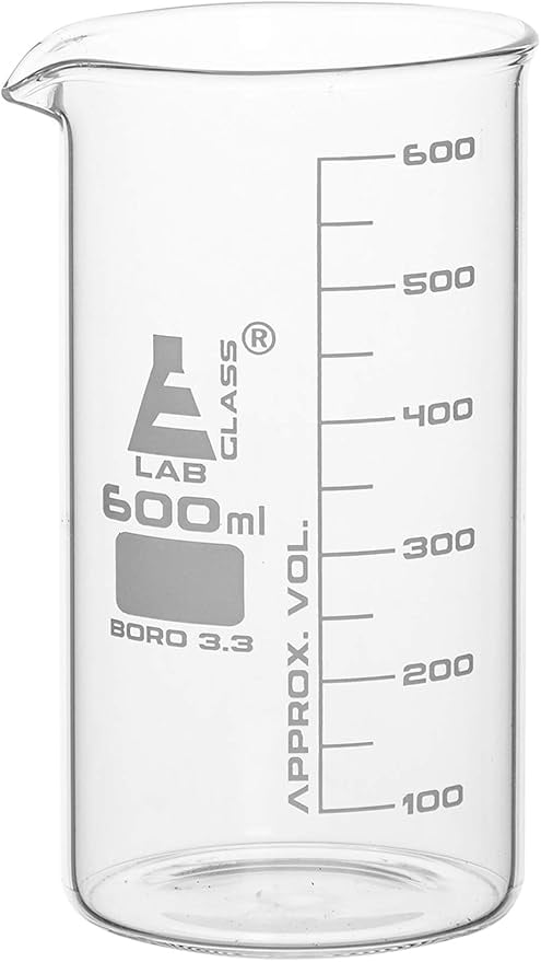 EISCO Beaker, 600ml - Tall Form with Spout - White, 50ml Graduations ...