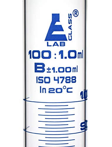 EISCO Graduated Cylinder, 100ml - Class B Tolerance ±1.00ml - Round Base - Blue Graduations ...