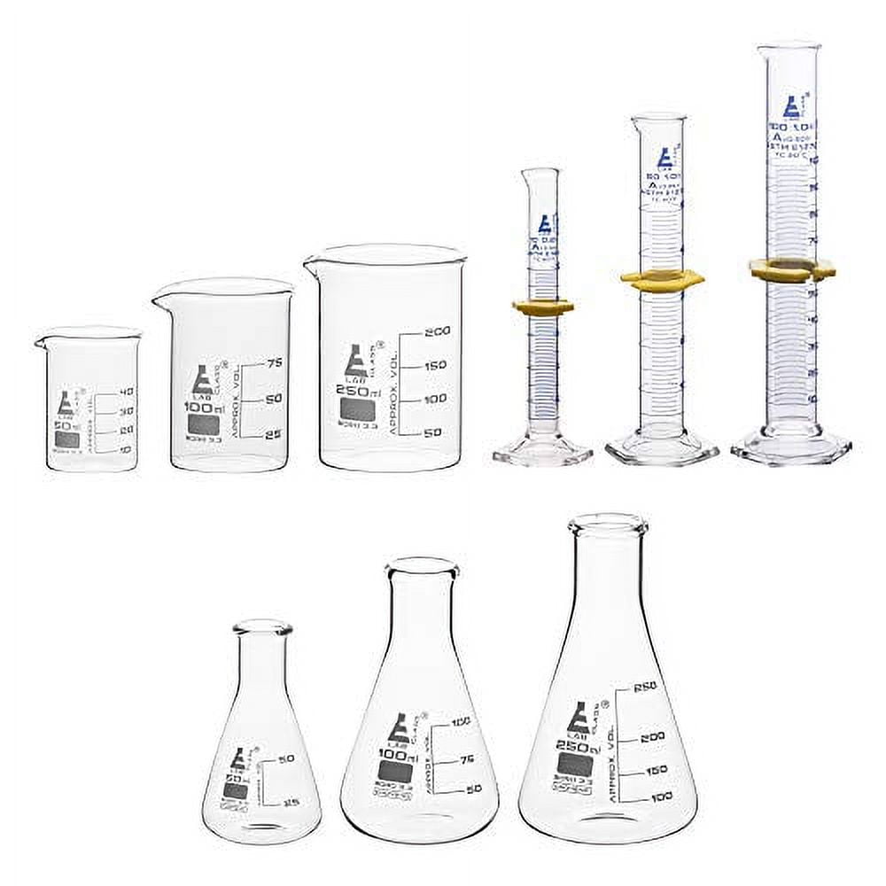 Eisco Laboratory Glassware Set 9pcs Includes Beaker Set 3pcs Erlenmeyer Flask Set 3pcs