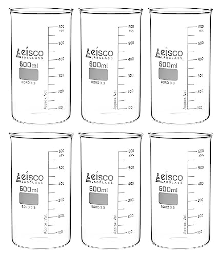 EISCO (Pack of 6) Tall Form Beakers Without Spout, 600mL - Graduated ...