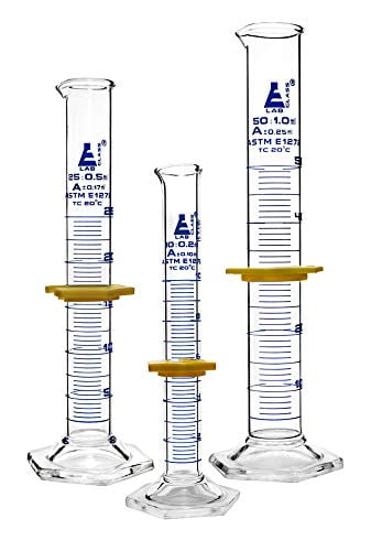 EISCO Premium Graduated Cylinder Set - 10mL, 25mL & 50mL - ASTM, Class ...