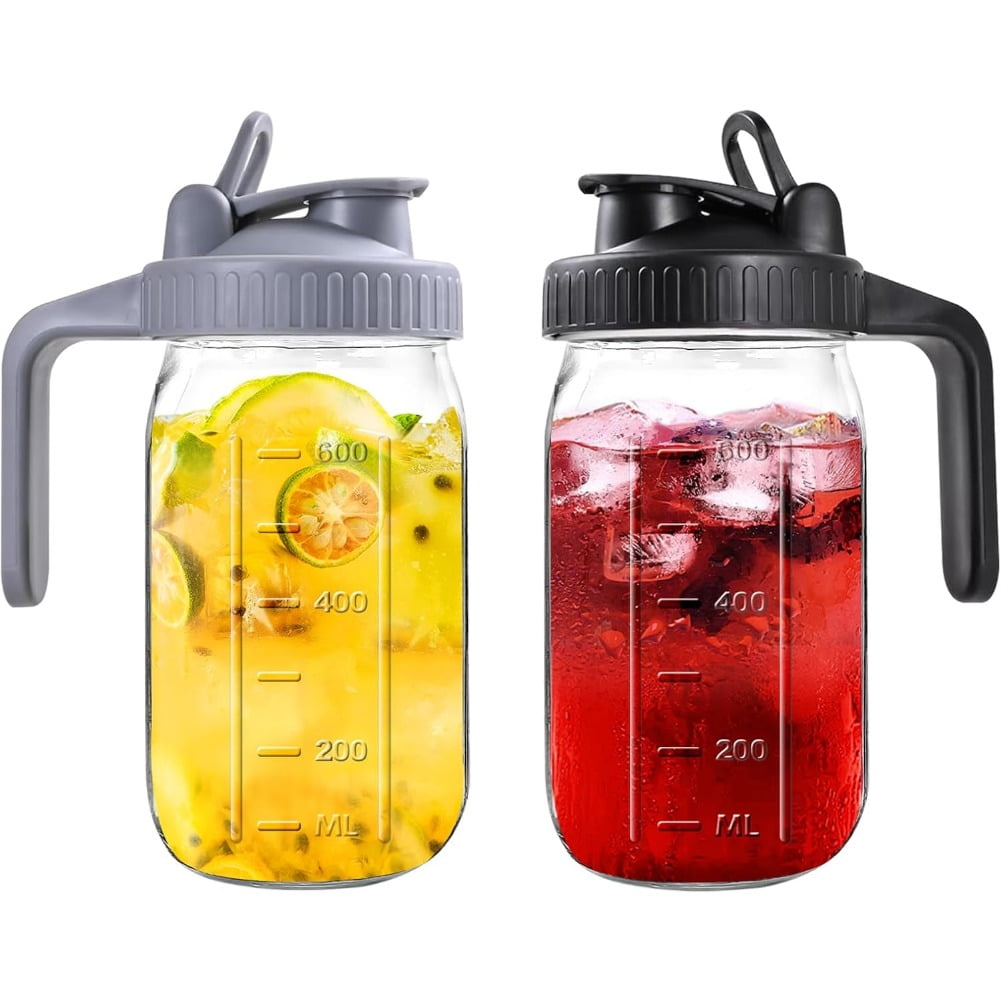 Eishow Mason Jar Pitcher 32 Oz Glass Pitcher With Lid Double Leak Proof With Handle Water Jug