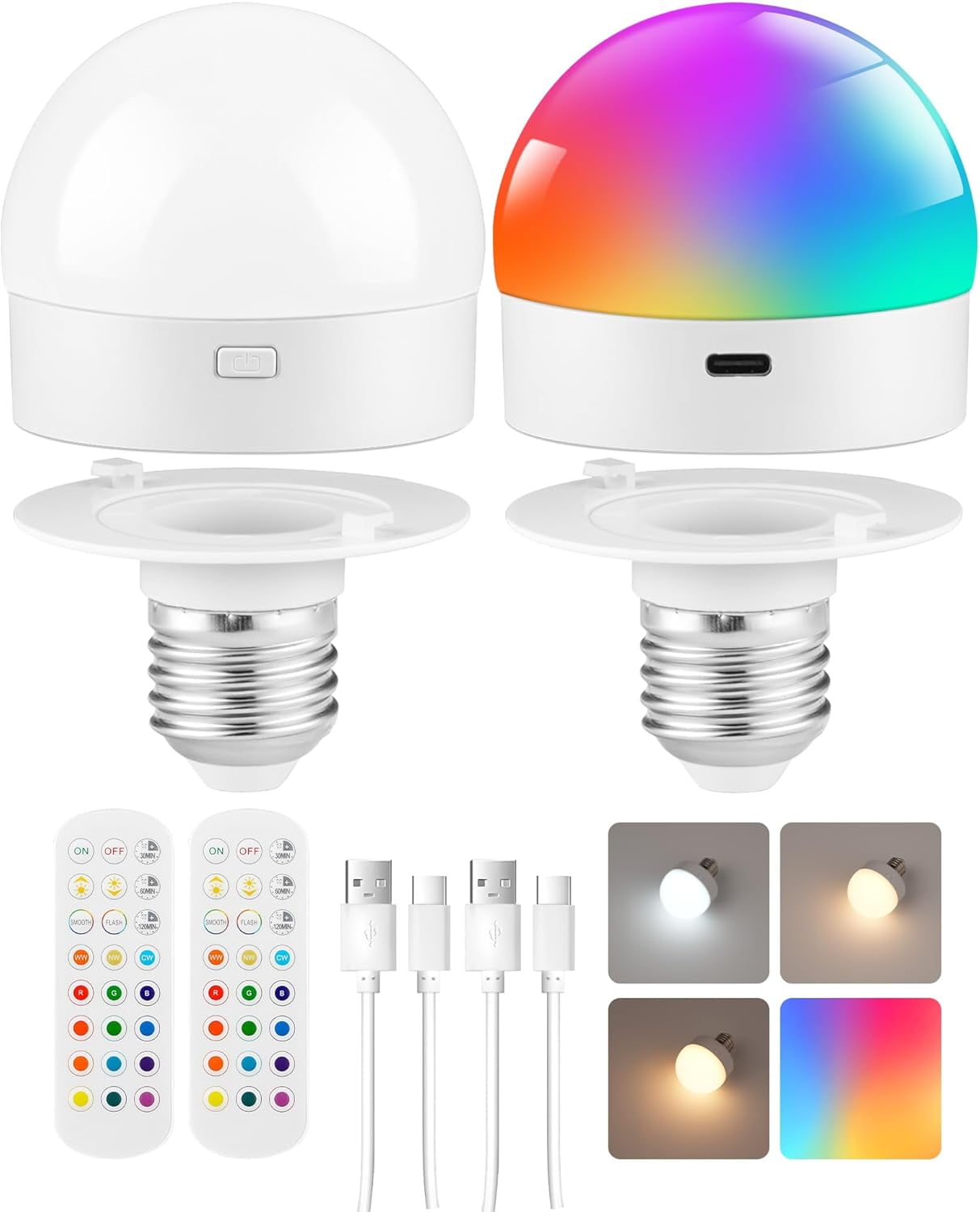 EISHOW Rechargeable Light Bulbs with Remote Control, Battery Operated ...