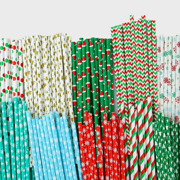 EISRUNG Christmas Paper Straws - [200 Pack] in 10 Designs ...