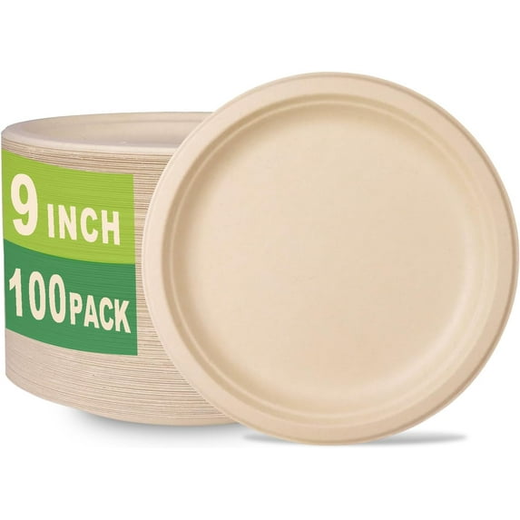 EISRUNGF- 100 Count 9\u201c Heavy-duty Compostable Plates, Unbleached ...
