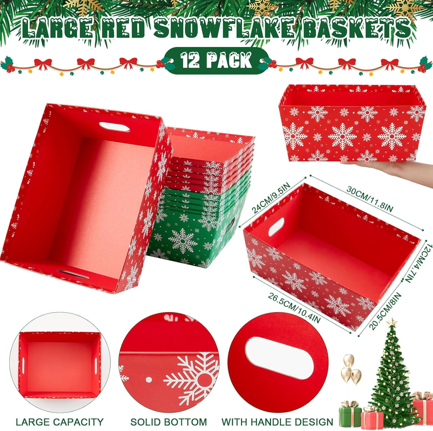 EISRUNGF- 12 Sets 12 x 10 Inch Large Christmas Baskets for Gifts Empty ...