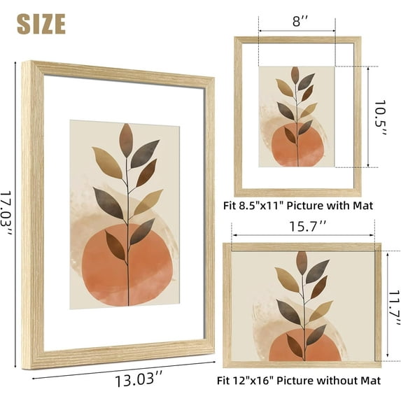 EISRUNGF- 12x16 Picture Frame Solid Natural Wood, Display 8.5x11 photo ...