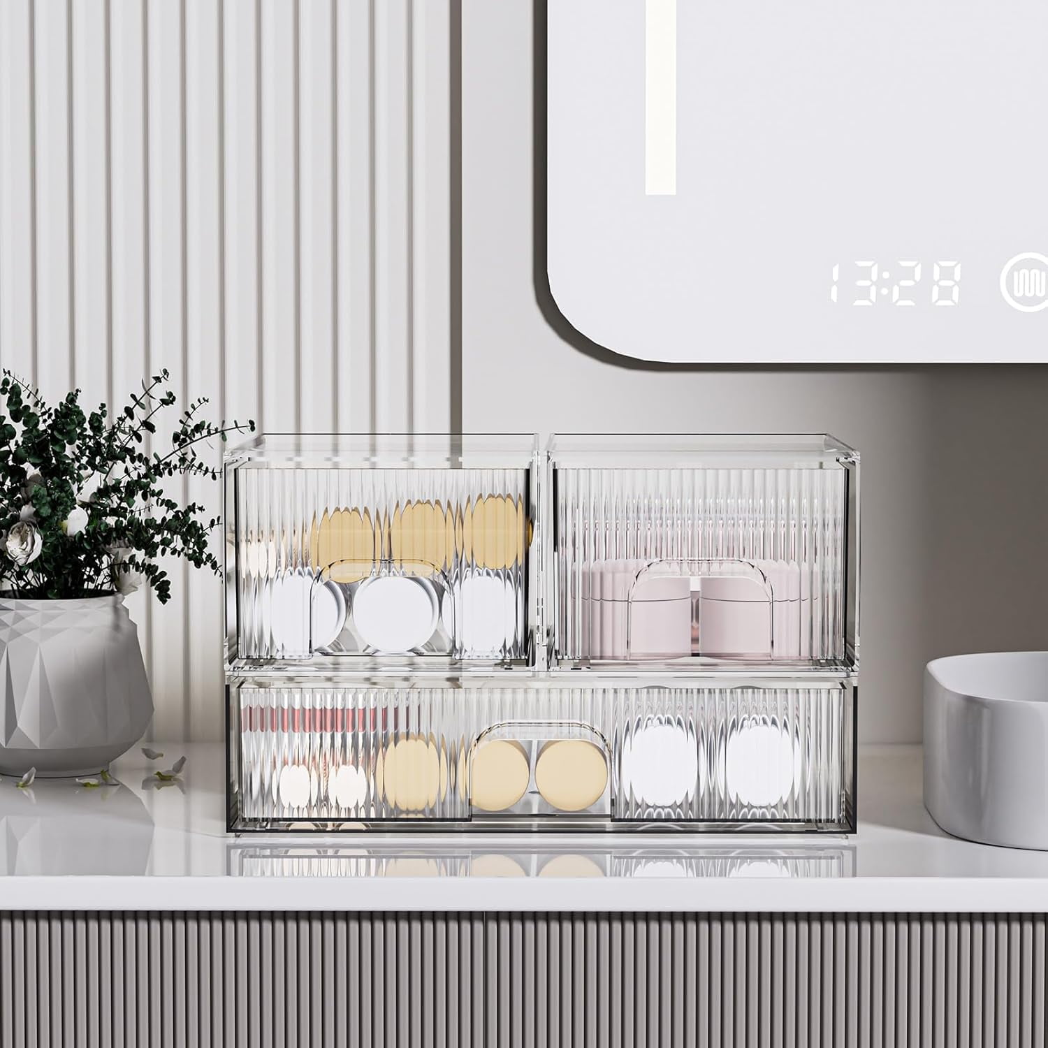 EISRUNGF- 3 Pack Clear Stackable Cosmetic Organizer with Acrylic ...