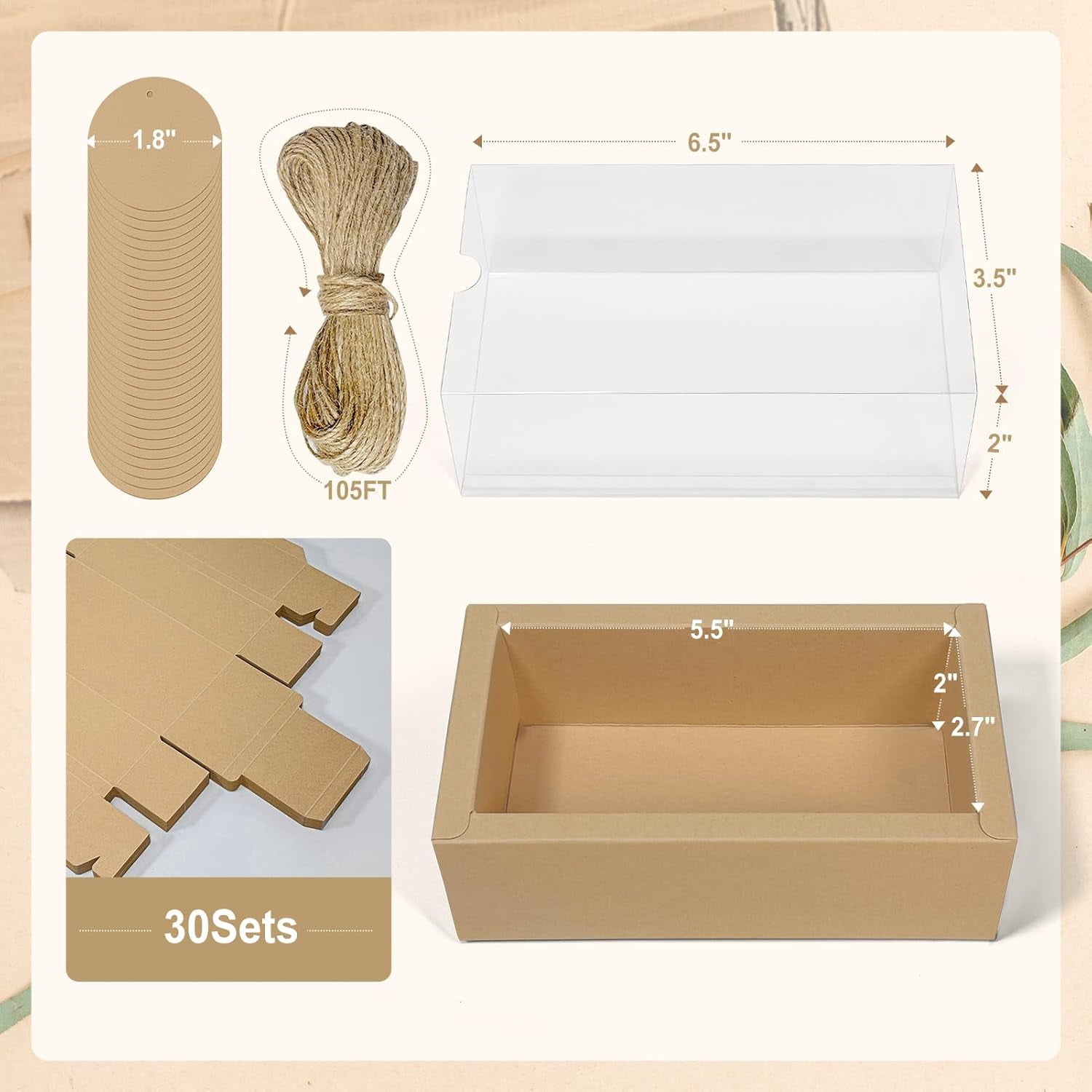 EISRUNGF- 30 Sets Kraft Paper Cardboard Boxes, Internal Dimensions 5 ...