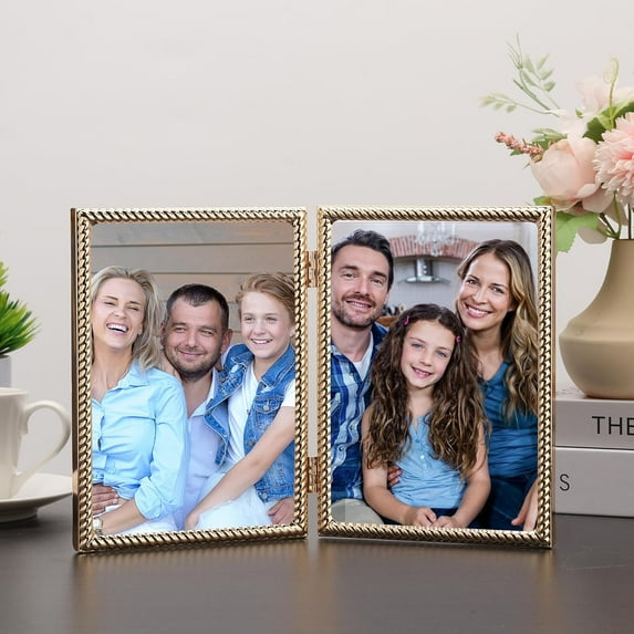 EISRUNGF- 4x6'' Double Frames,Gold Rope Design Metal Photo Frame with ...