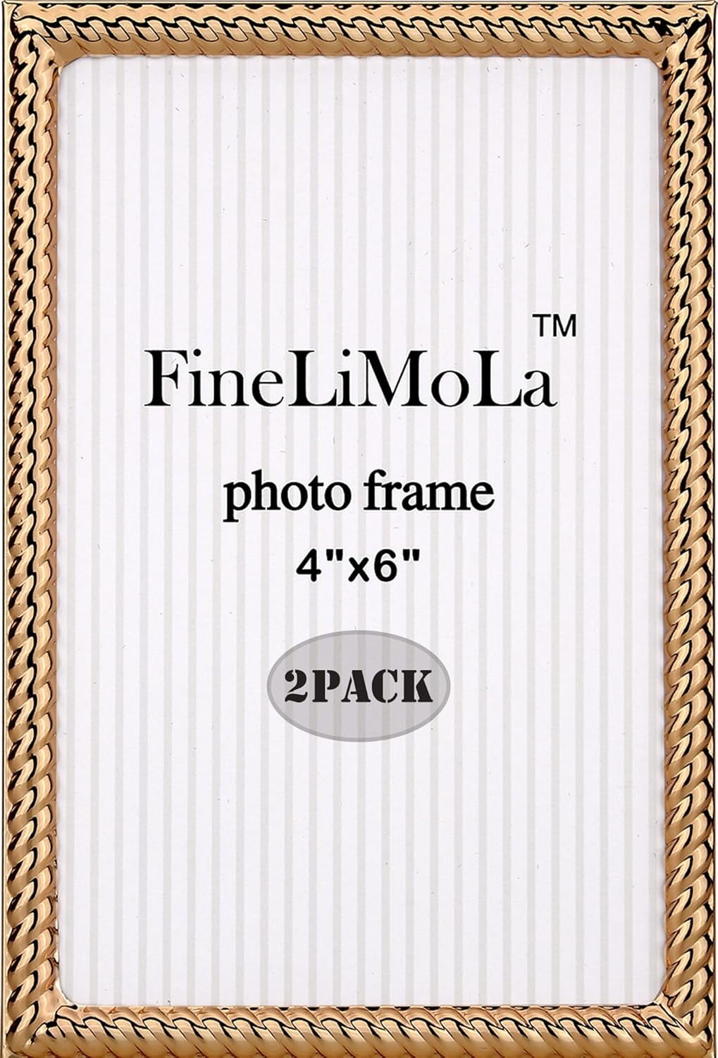EISRUNGF- 4x6'' Gold Rope Design Metal Picture Frames 2 Pack with Hi ...