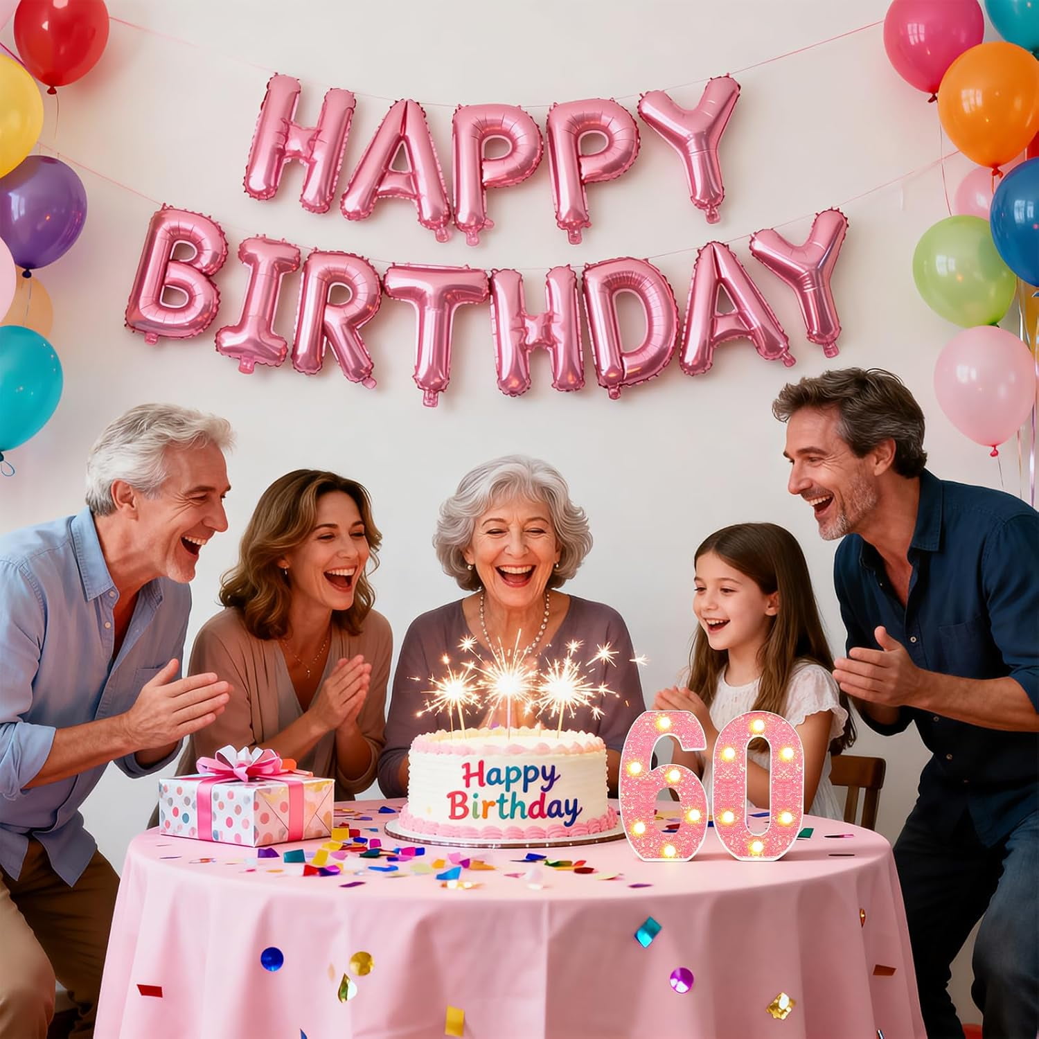 EISRUNGF- 60th Birthday Decorations LED Light Up Numbers, Pink Marquee ...