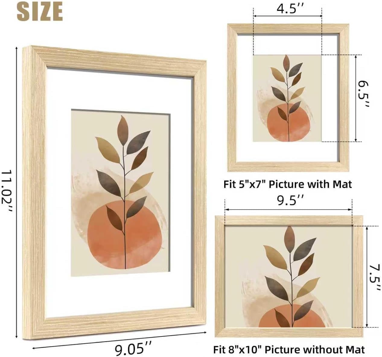 EISRUNGF- 8x10 Picture Frame Solid Natural Wood, Display 5x7 photo with ...