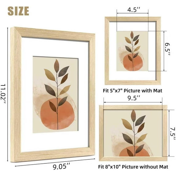 EISRUNGF- 8x10 Picture Frame Solid Natural Wood, Display 5x7 photo with ...